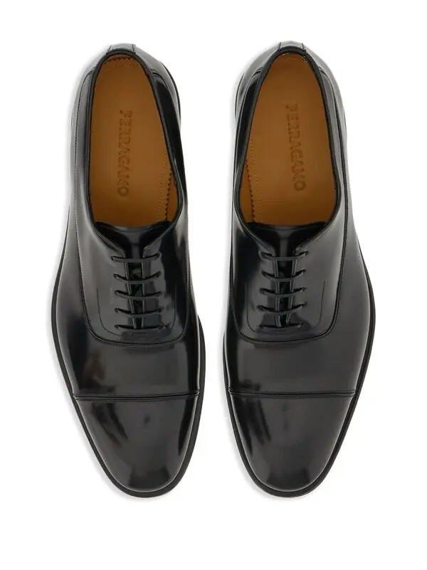 FERRAGAMO Polished Leather Oxford Shoes - Black