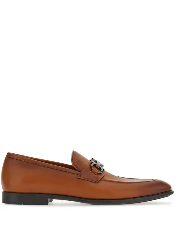 FERRAGAMO Gancini Plaque Leather Loafers - Brown