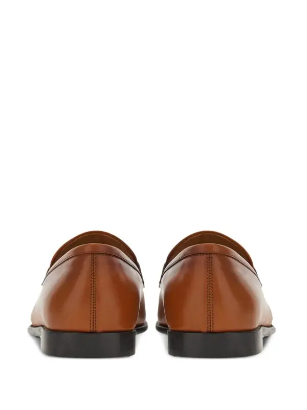 FERRAGAMO Gancini Plaque Leather Loafers - Brown