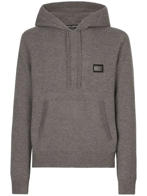 Dolce & Gabbana Wool-cashmere Hoodie With Logo Tag - Grey
