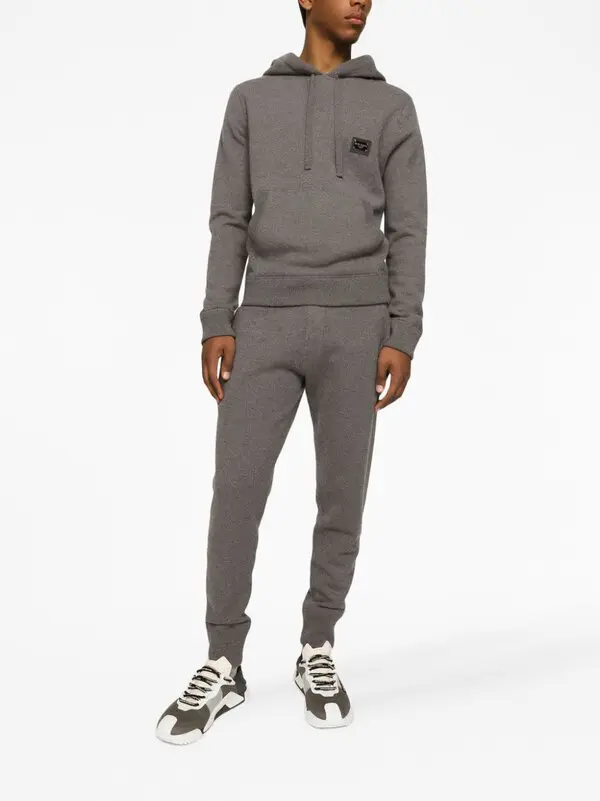 Dolce & Gabbana Wool-cashmere Hoodie With Logo Tag - Grey