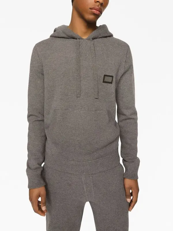 Dolce & Gabbana Wool-cashmere Hoodie With Logo Tag - Grey