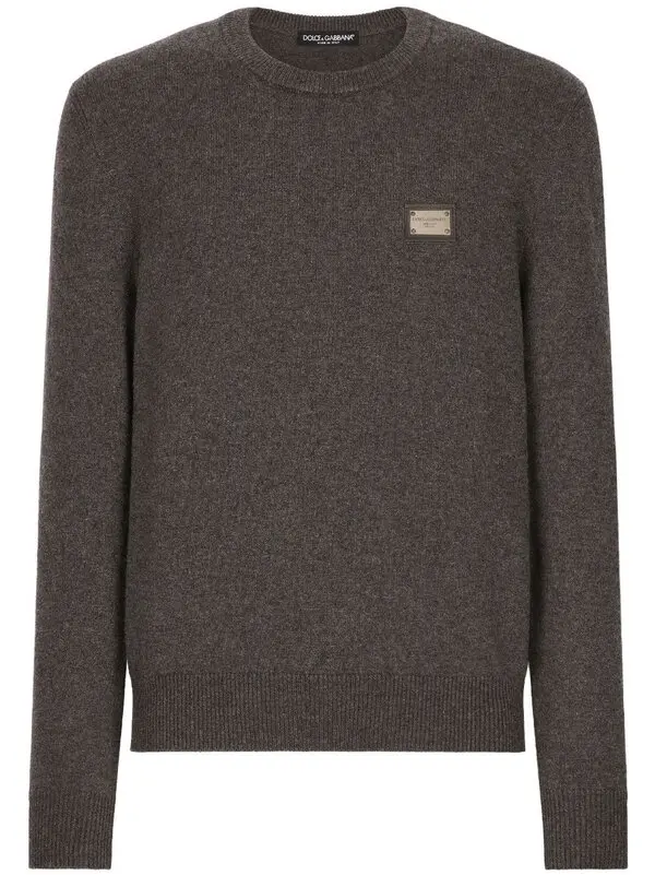 Dolce & Gabbana Wool Jumper With Logo Tag - Brown
