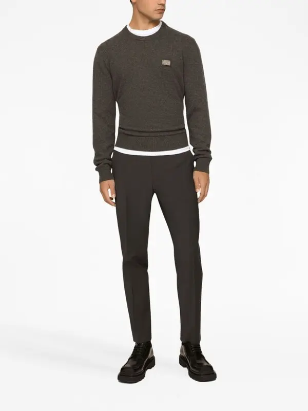 Dolce & Gabbana Wool Jumper With Logo Tag - Brown