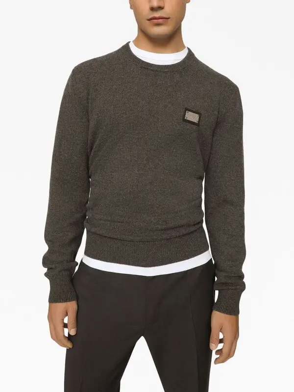 Dolce & Gabbana Wool Jumper With Logo Tag - Brown