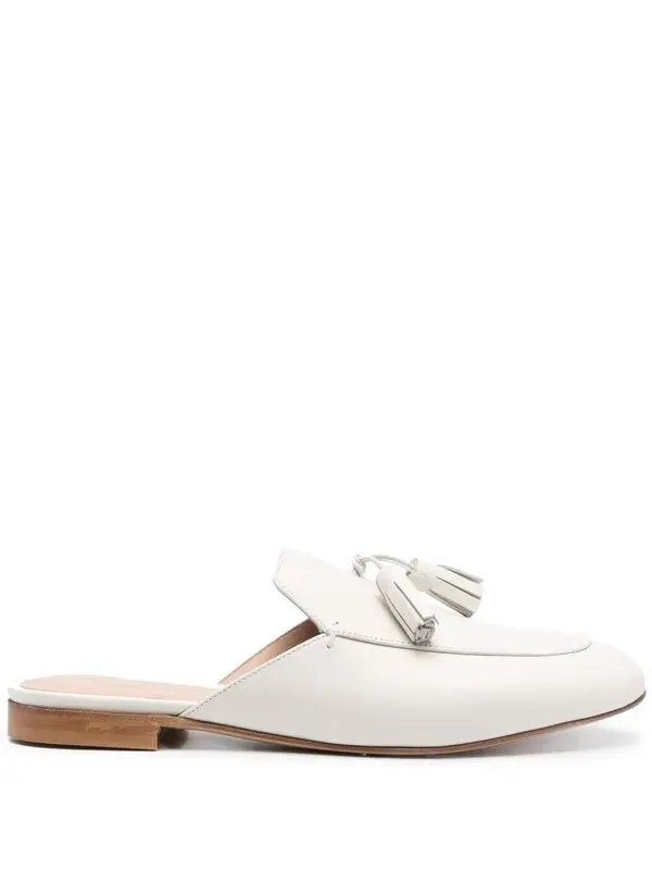 SCAROSSO Tassel-detailed Leather Mules - White