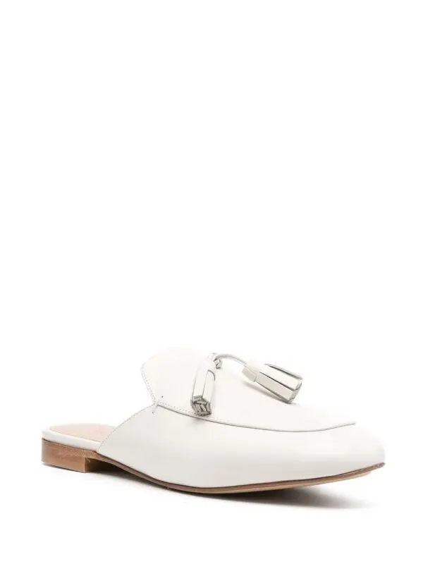 SCAROSSO Tassel-detailed Leather Mules - White
