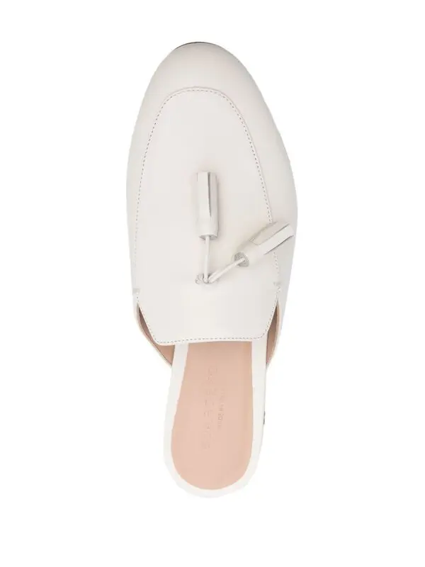 SCAROSSO Tassel-detailed Leather Mules - White