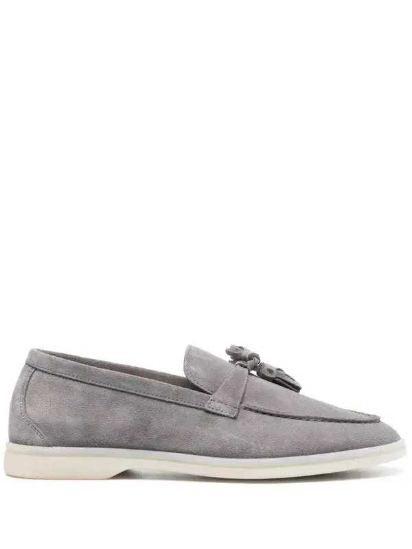 SCAROSSO Tassel-detail Suede Loafers - Grey