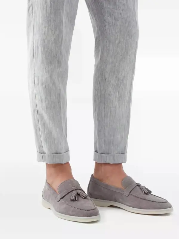 SCAROSSO Tassel-detail Suede Loafers - Grey