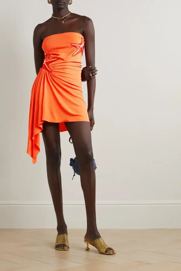 Loewe Paula'S Ibiza Strapless Asymmetric Embroidered Jersey Mini Dress In  Orange - 40% Off | Editorialist