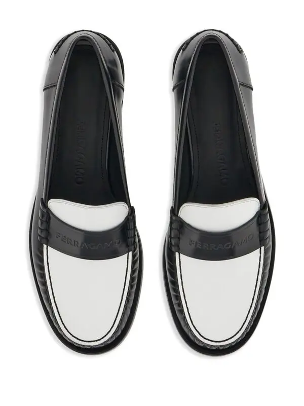 FERRAGAMO Debossed-logo Leather Loafers - White