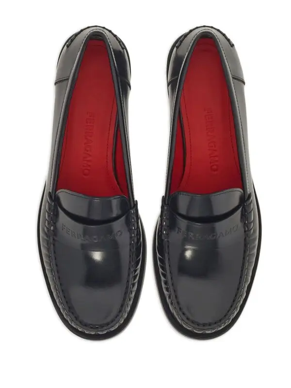 FERRAGAMO Debossed-logo Leather Loafers