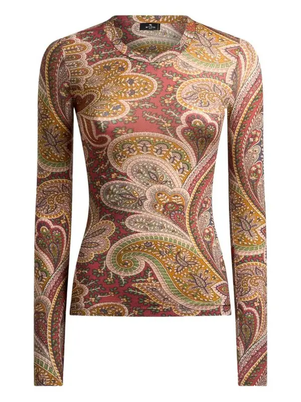 Etro Paisley Print Wool-blend Jersey Top - Yellow