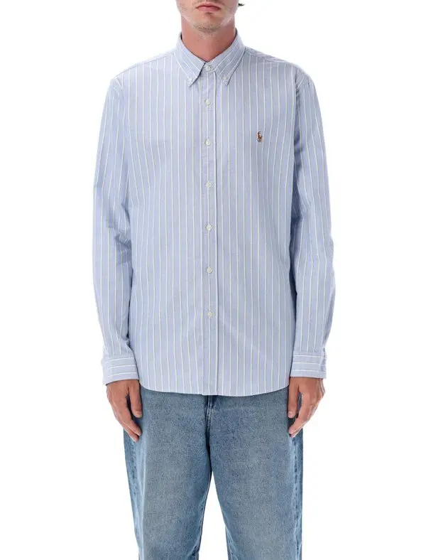 Ralph Lauren Custom Fit Striped Oxford Shirt - White Light Blue