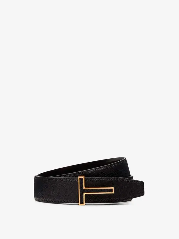 TOM FORD Grained Leather Belt With Metal T Buckle - Black
