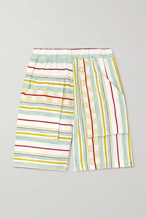 Loewe Striped Cotton, Silk And Linen-blend Shorts