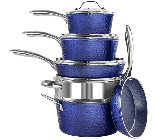 GRANITESTONE Blue Hammered 10-piece Nonstick Co Kware Set
