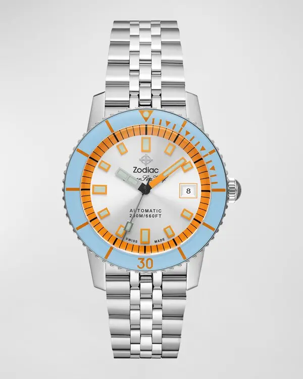 ZODIAC Super Sea Wolf Automatic Bracelet Watch 40mm - Silver/blue/orange