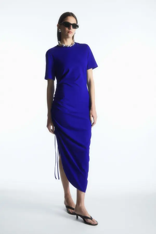 Cos Gathered-Side T-Shirt Dress In Blue - 70% Off | Editorialist