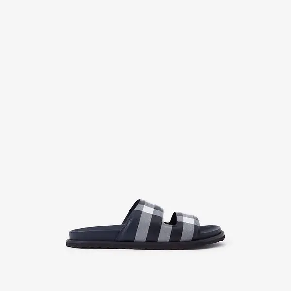 Burberry Check Printed Slides - Dark Charcoal Blue
