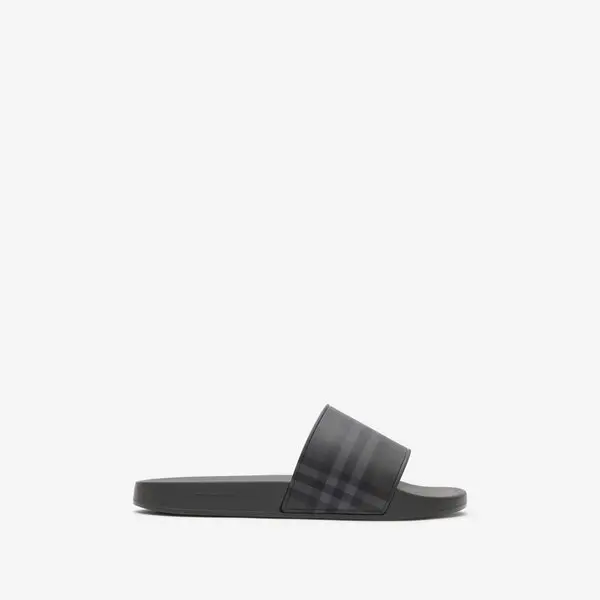 Burberry Check Printed Slides - Lead Grey