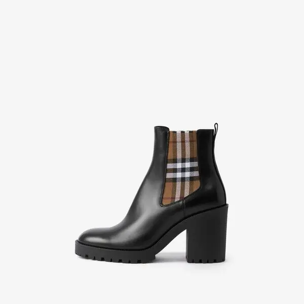 Burberry Check Panel Leather Ankle Boots