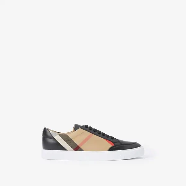 Burberry Check And Leather Lace-up Sneakers