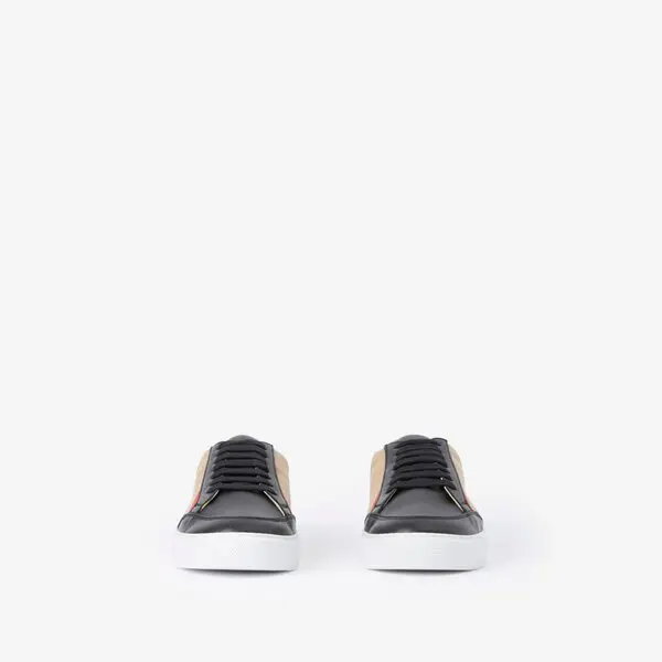 Burberry Check And Leather Lace-up Sneakers