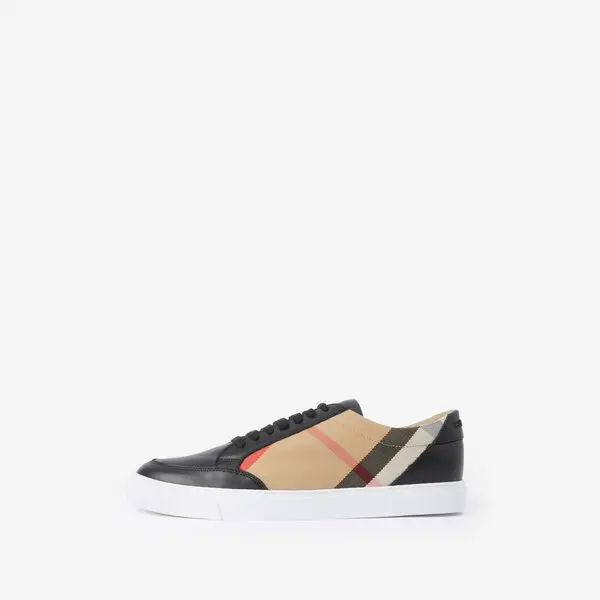 Burberry Check And Leather Lace-up Sneakers