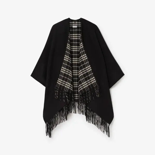 Burberry Reversible Check Wool Cape - Black/calico Beige