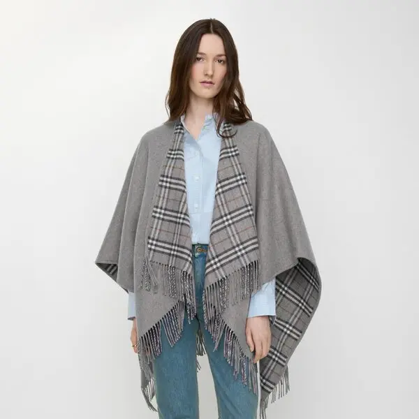 Burberry Reversible Check Wool Cape - Grey