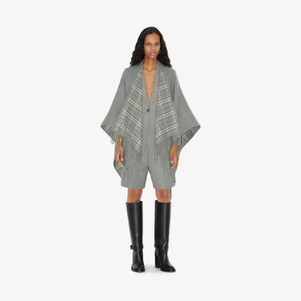 Burberry Reversible Check Wool Cape - Grey