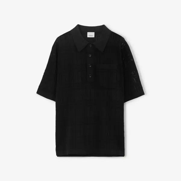 Burberry Check Cotton Blend Polo Shirt - Black