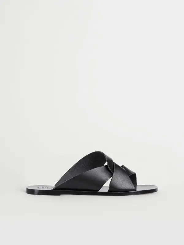 ATP ATELIER Allai Leather Flat Sandals - Black