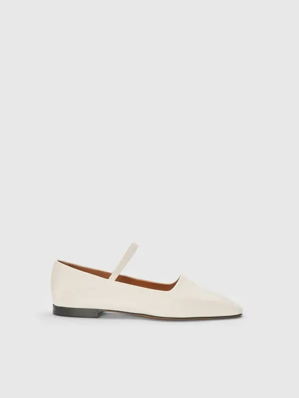 ATP ATELIER Petina Leather Mary Jane Flats - Linen
