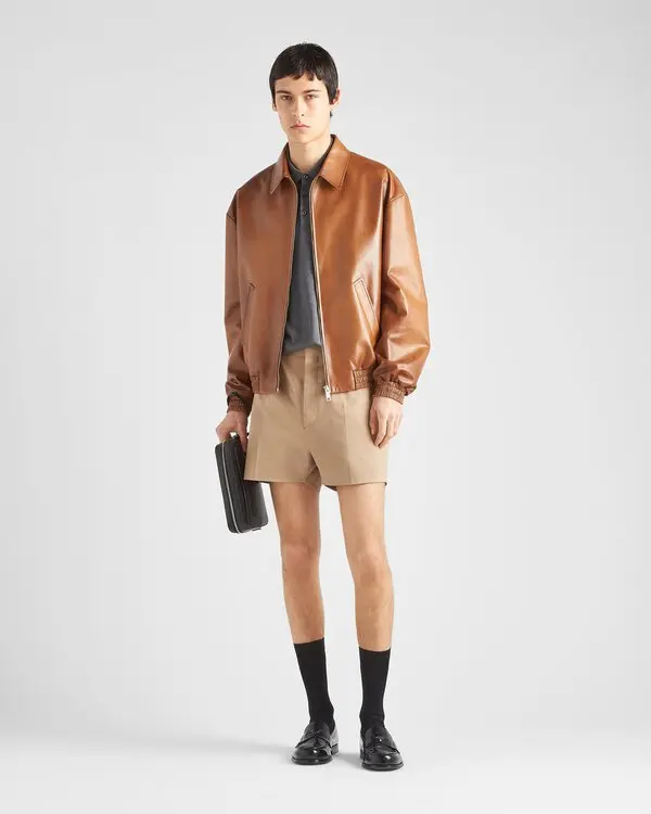 Prada Oversized Nappa Leather Bomber Jacket - Caramel | Editorialist