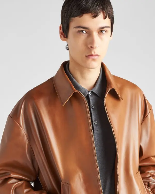 Prada Oversized Nappa Leather Bomber Jacket - Caramel | Editorialist