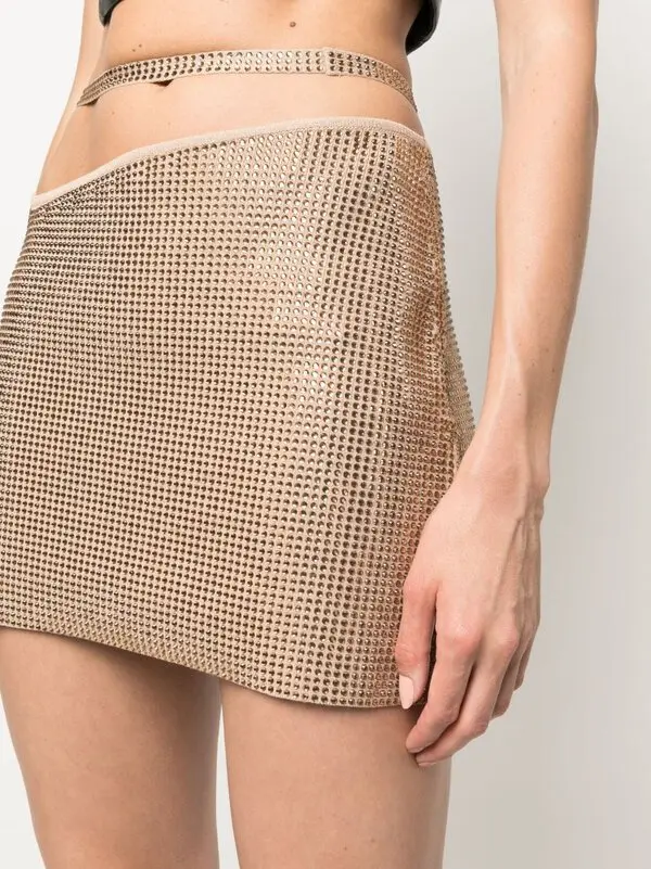 ANDREĀDAMO Rhinestone-embellished Mini Skirt - Gold