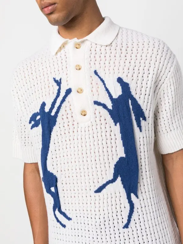 S.S.Daley Rabbit-Motif Knitted Polo Shirt - Neutrals | Editorialist