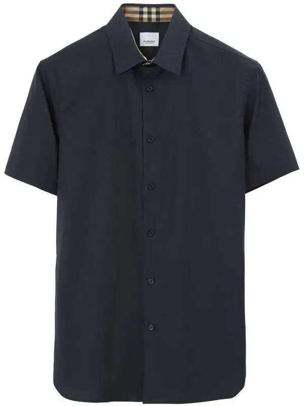 Burberry Logo-embroidered Cotton Shirt - Blue