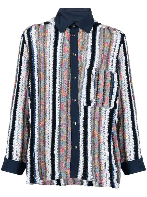 VITELLI Striped Knit-panel Shirt - Blue