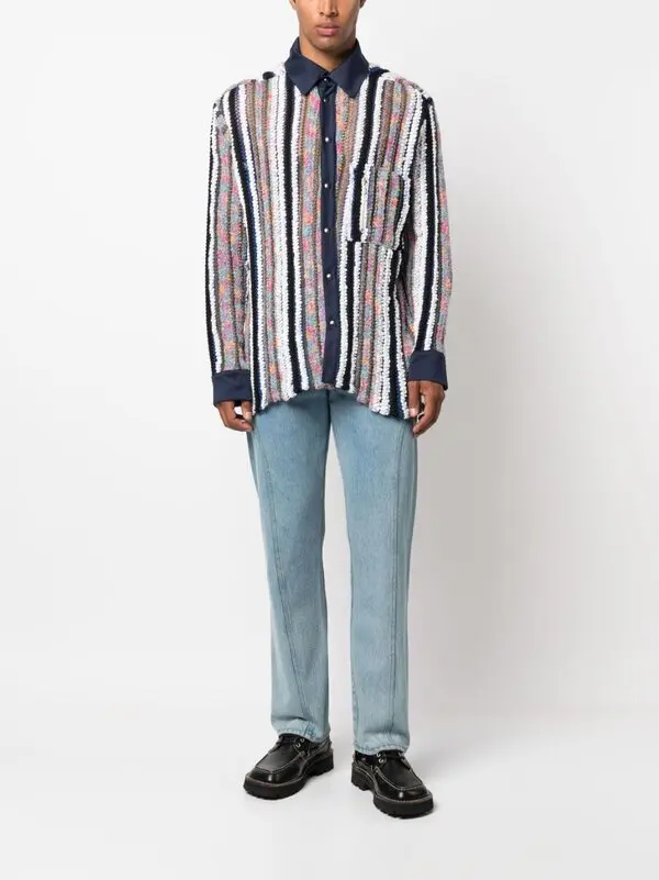 VITELLI Striped Knit-panel Shirt - Blue