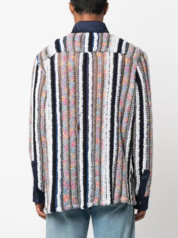 VITELLI Striped Knit-panel Shirt - Blue