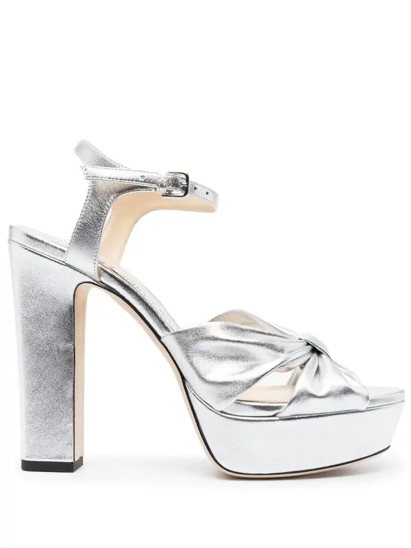 JIMMY CHOO Heloise 120 Metallic Nappa Leather Platform Sandals - Silver