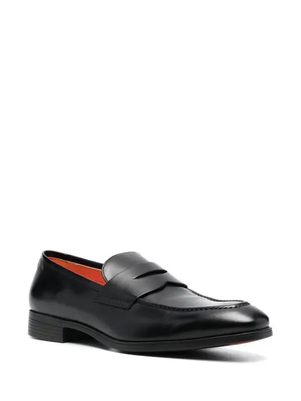 Santoni Polished Leather Penny Loafers - Black