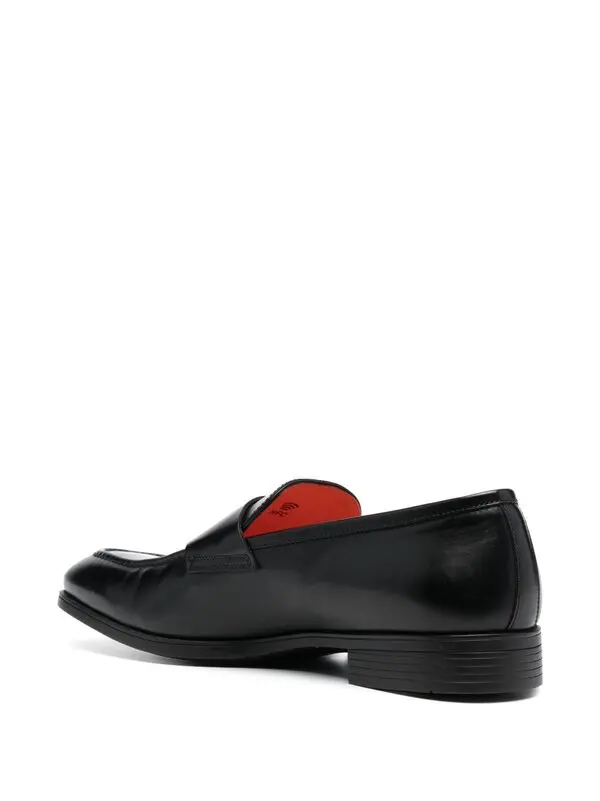 Santoni Polished Leather Penny Loafers - Black