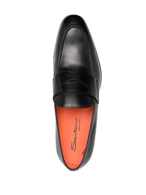 Santoni Polished Leather Penny Loafers - Black