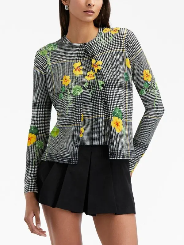 Oscar De La Renta Nasturtium Houndstooth Print Cardigan