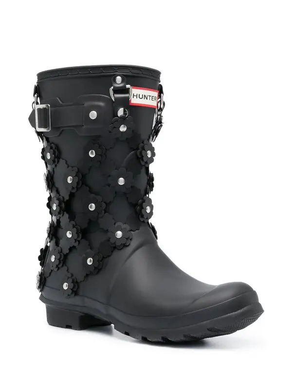 Noir Kei Ninomiya X Hunter Floral-Appliqué Rain Boots In Black